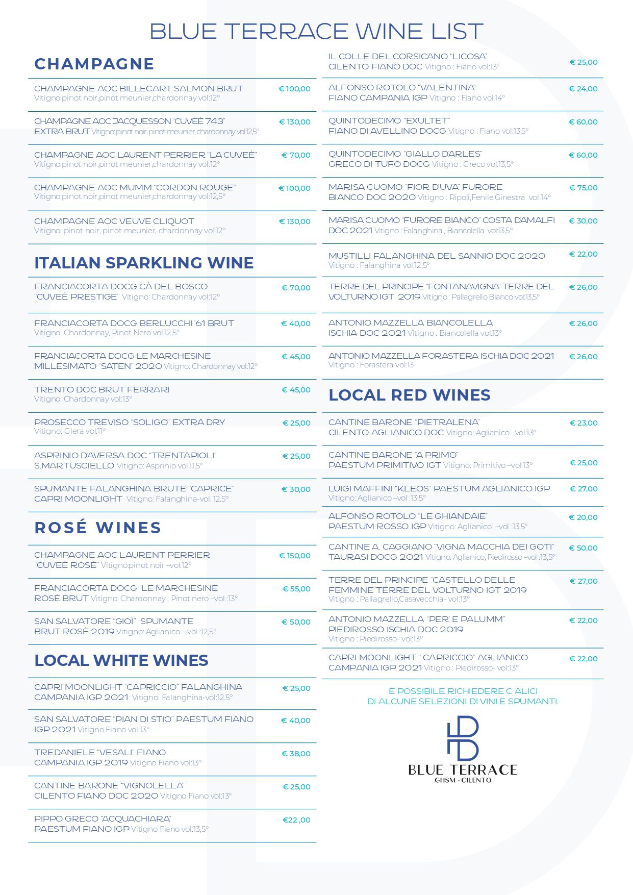 Menu Blue Terrace - Grand Hotel Santa Maria